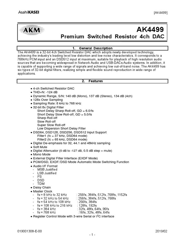 AK4499 Feb2019 | PDF | Digital To Analog Converter | Sampling (Signal ...