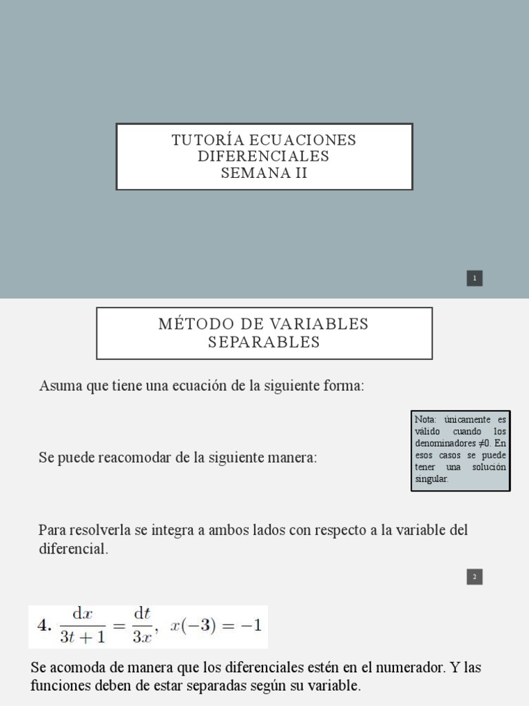 Variable Separable. Ecuaciones Homogéneas. Ecuaciones Exactas. Cambio de Variable. | PDF ...