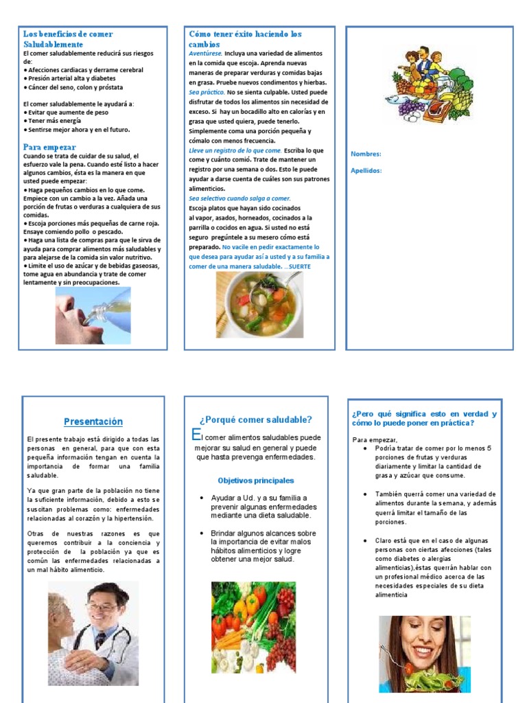 Triptico de Alimentacion Saludable 2 | PDF | Alimentos | Dieta saludable Triptico de Alimentacion Saludable 2 | PDF | Alimentos | Dieta saludable