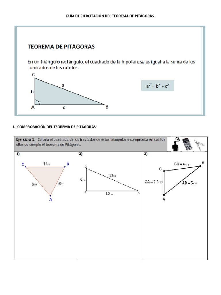 Guía de Ejercitación Del Teorema de Pitágoras | PDF