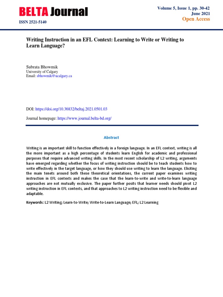Writing Instruction in An EFL Context Learning To | PDF | English As A ...