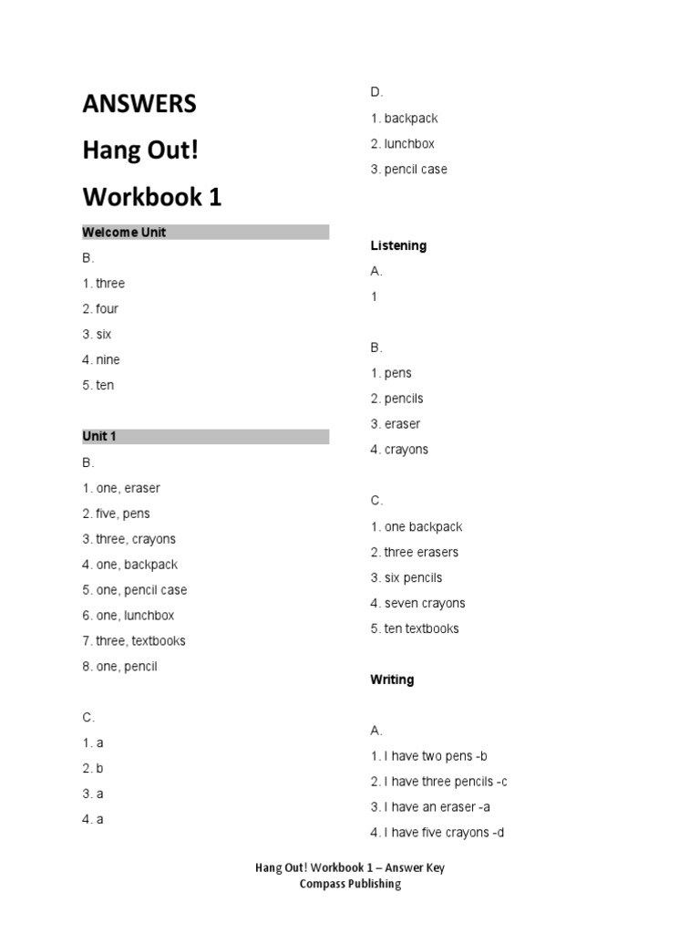Hang Out 33 1 Workbook Answer Key | PDF | Home & Garden