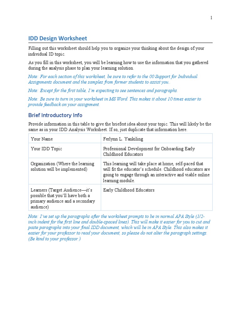 Design Worksheet | PDF | Learning | Early Childhood Education