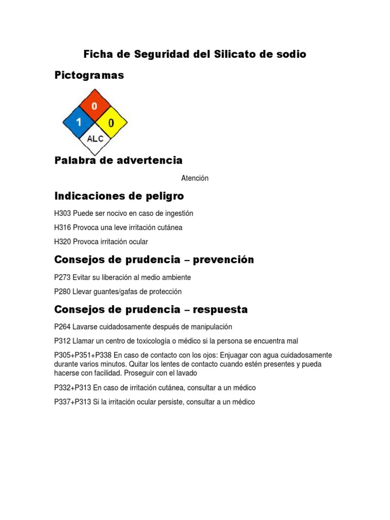 Ficha de Seguridad Silicato de Sodio | PDF