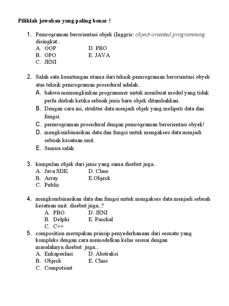 Contoh Soal XI RPL PBO Java | PDF