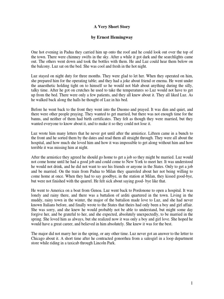4.-A Very Short Story Hemingway | PDF