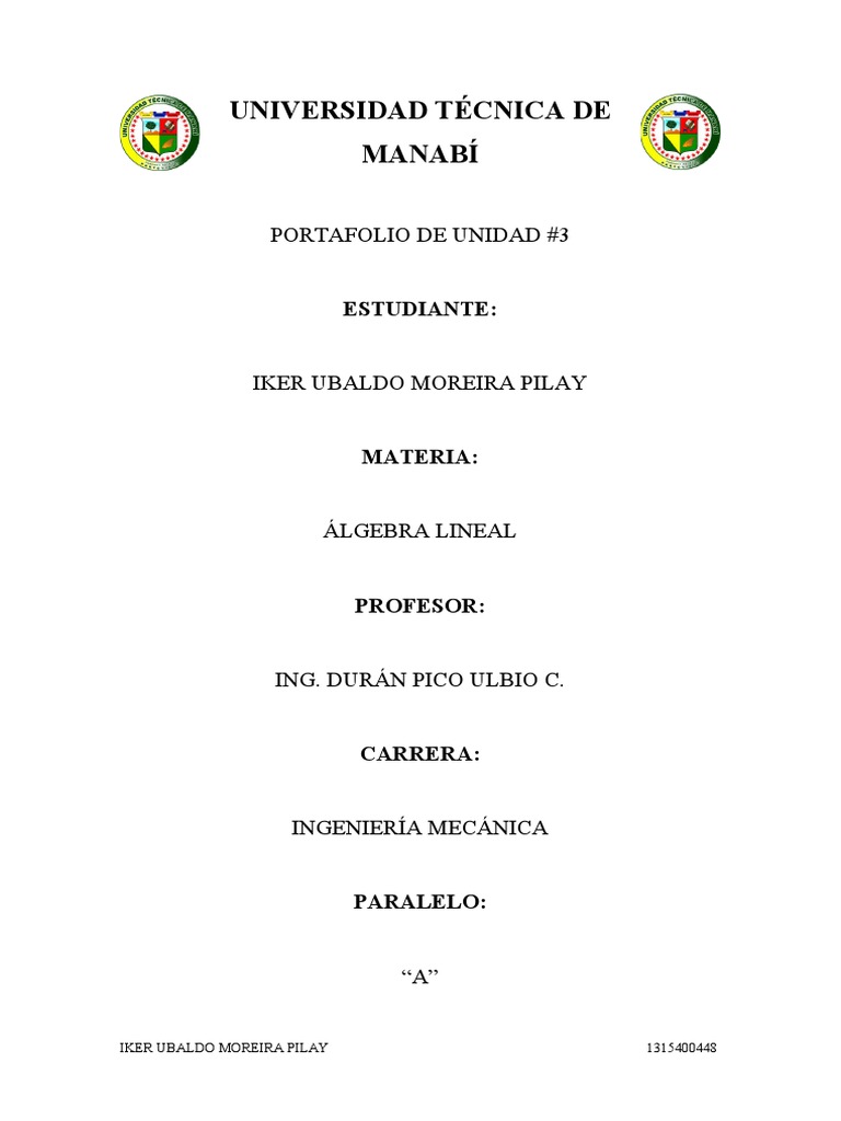 Portafolio Unidad 3 | PDF | Espacio vectorial | Base (álgebra lineal)