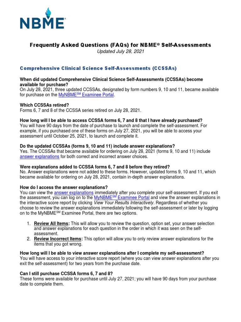 FAQs - NBME Comprehensive Clinical Science Self-Assessments - Updated ...