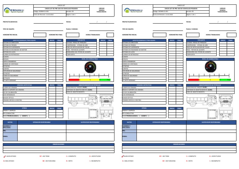 Ssoma - cl.031 - Check List Vehiculos Pesados | PDF | Tecnología de ... Ssoma - cl.031 - Check List Vehiculos Pesados | PDF | Tecnología de ...