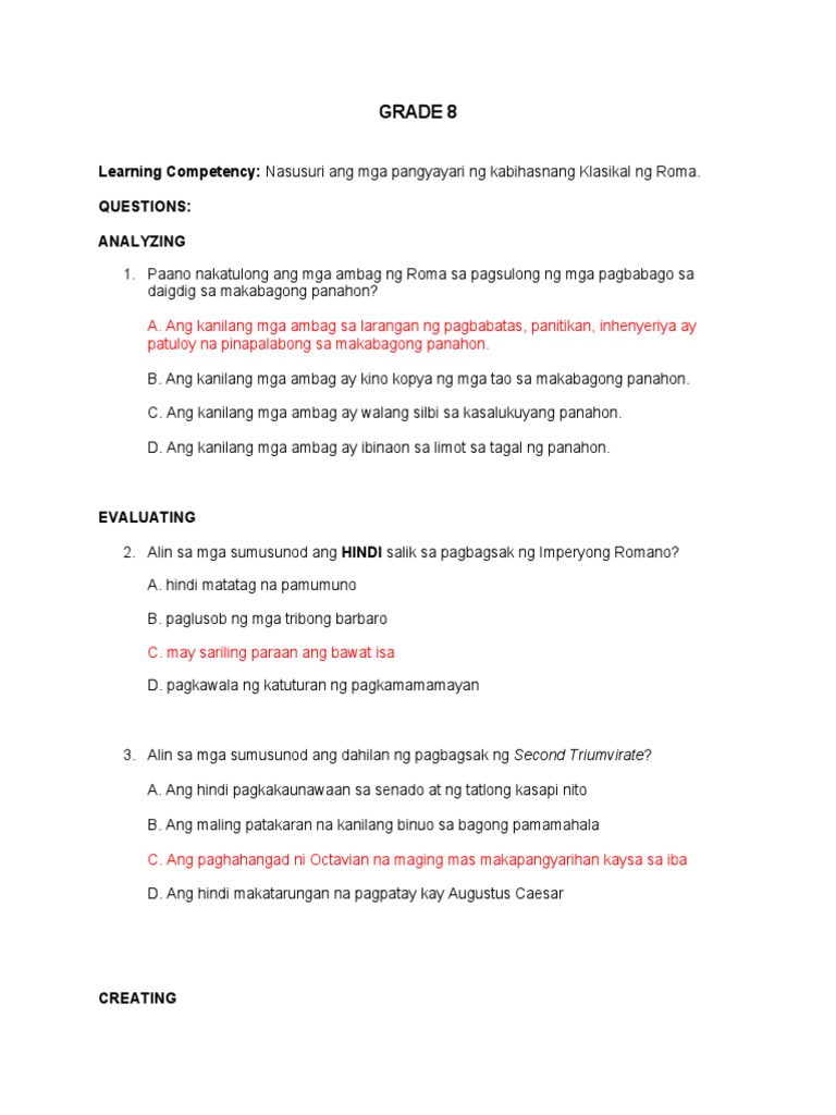 Grade 8 Questions | PDF