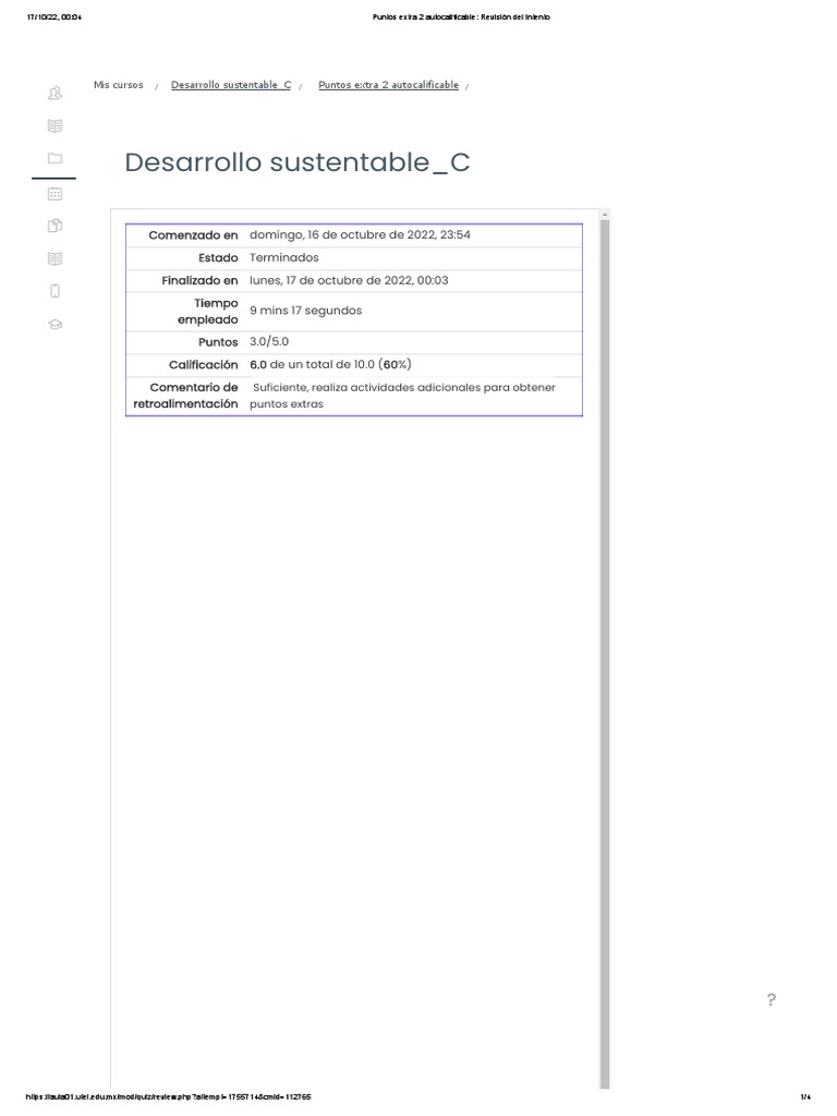 Puntos Extra 2 Autocalificable - Revisión Del Intento | PDF | Desarrollo sostenible ...