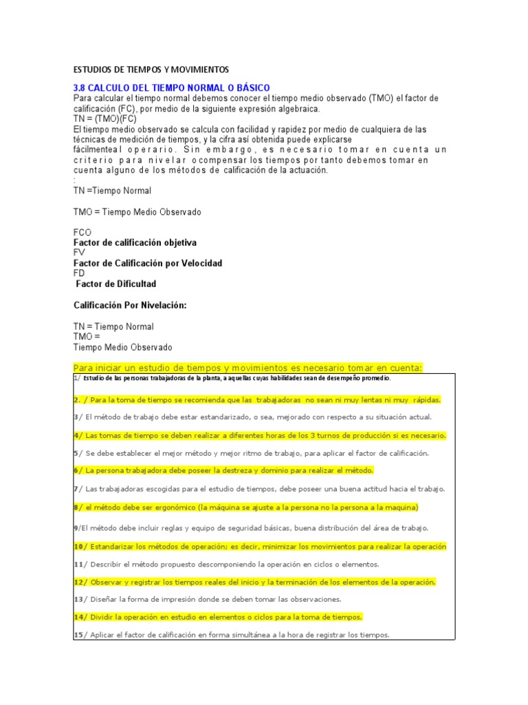 Estudios de Tiempos y Movimientos Tiempo Normal | PDF