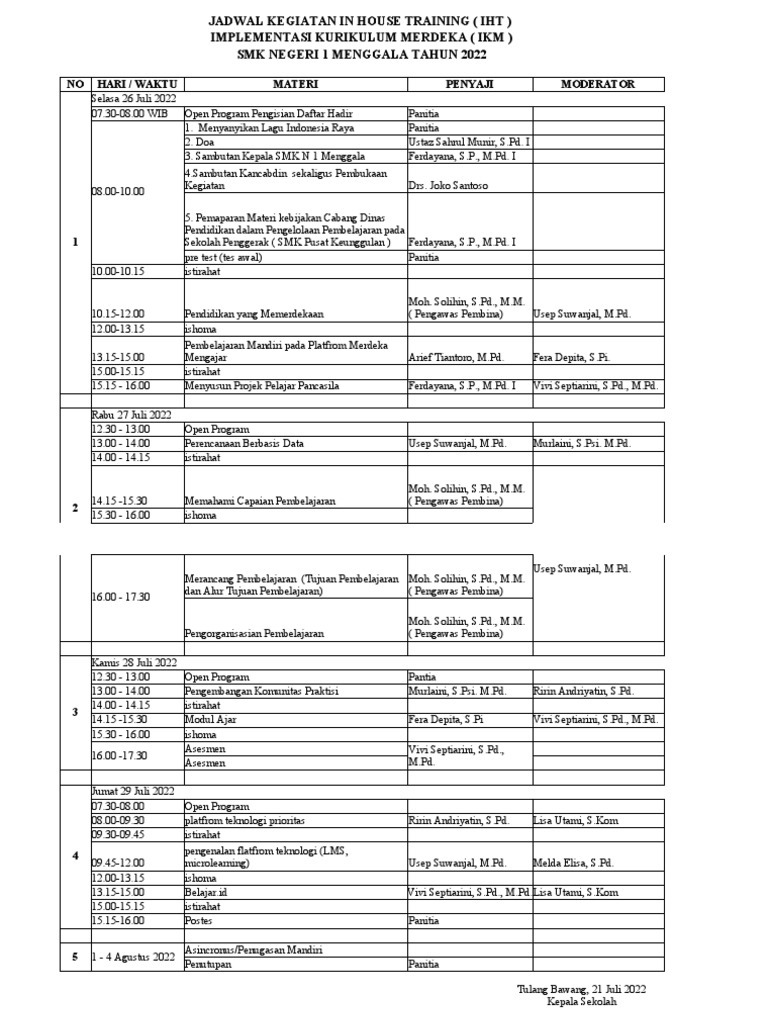 Jadwal IHT IKM | PDF