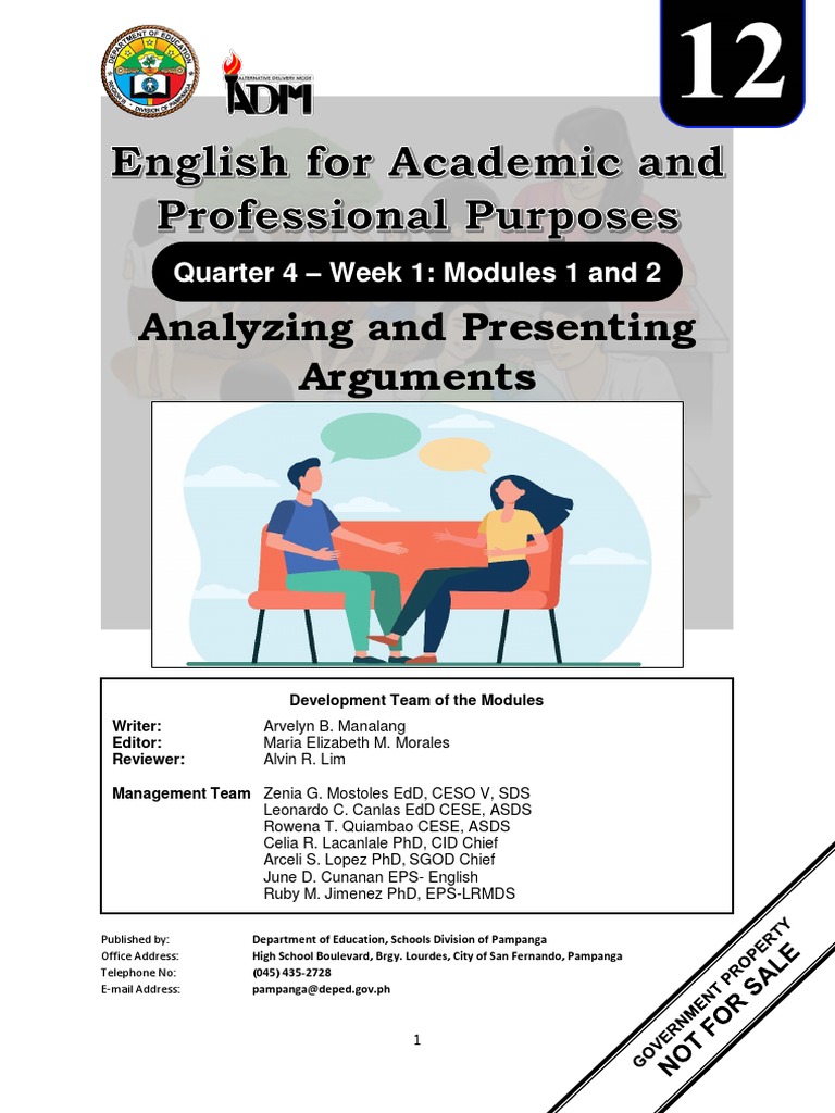Analyzing the Arguments in "Quarter 4 – Week 1: Modules 1 and 2 | PDF ...