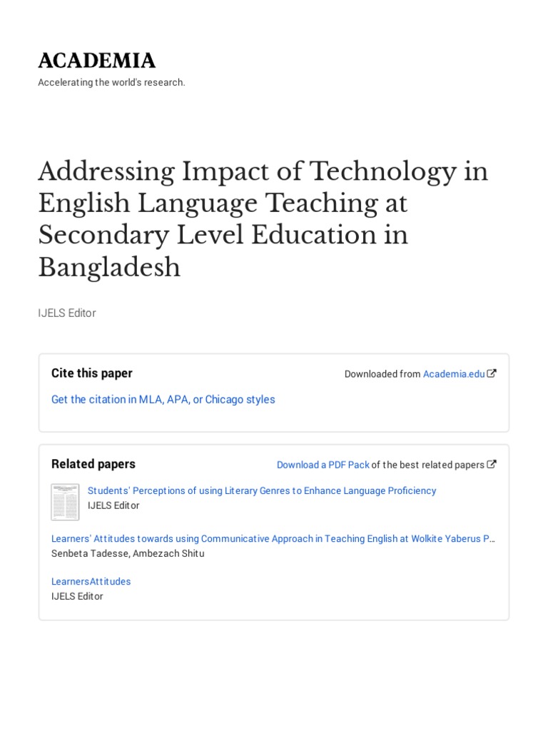 Addressing Impact of Technology in English Language Teaching at Secondary Level Education in ...