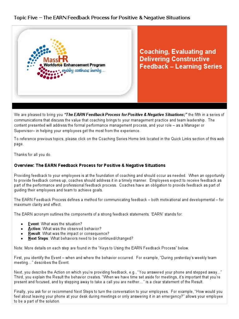 EARN Feedback Process Overview | PDF | Feedback | Behavior