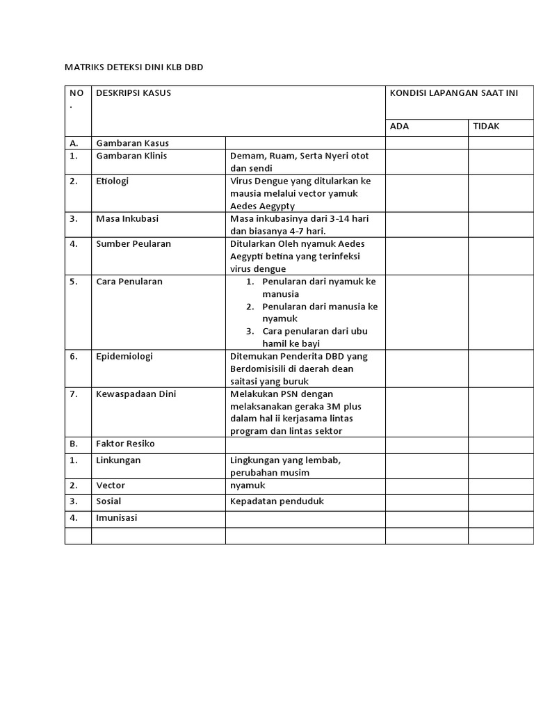 Matriks Deteksi Dini KLB DBD | PDF