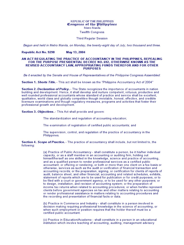 RA 9298 Philippines Accountancy Act of 2004 | PDF | Accountant ...