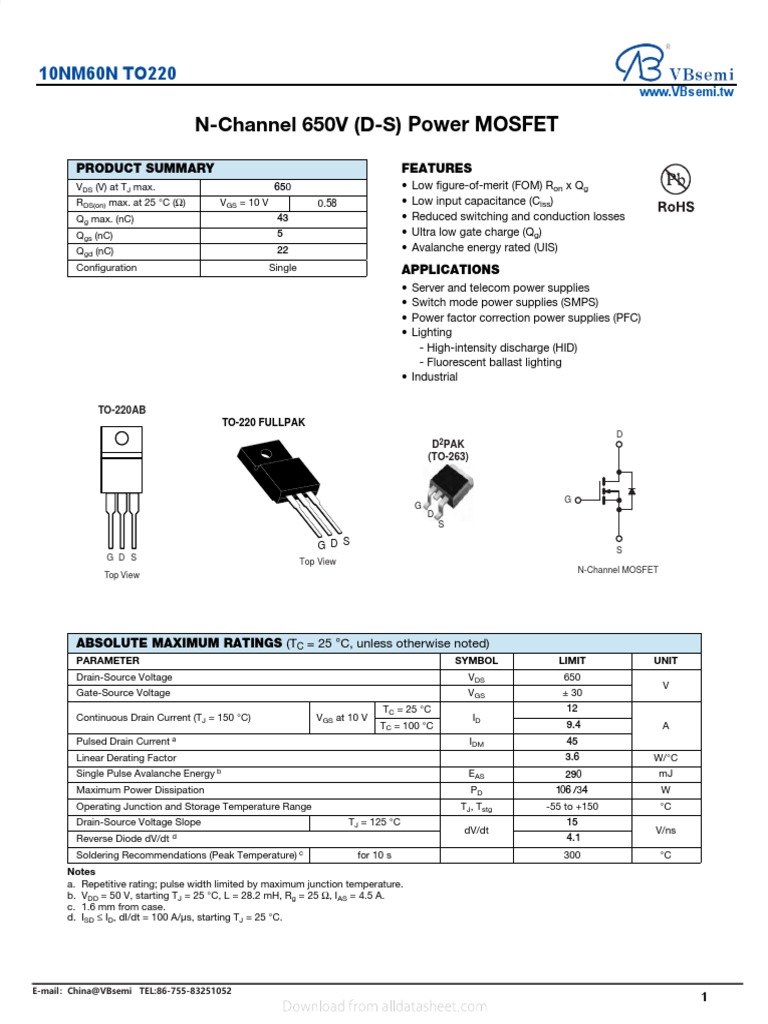 Datasheet 1 2 | Download Free PDF | Field Effect Transistor | Power Supply