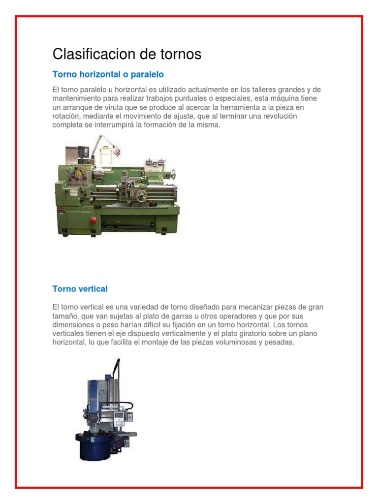 Clasificacion de Tornos | PDF | Metalurgia | Herramientas