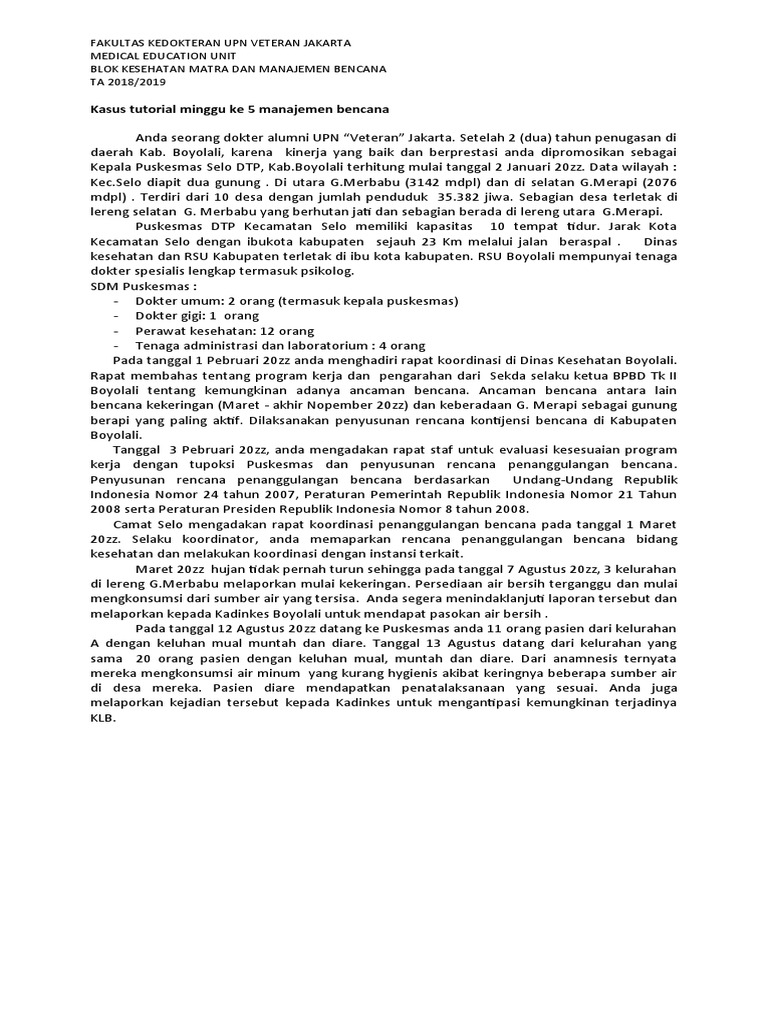 Kasus Tutorial Minggu Ke 5 Manajemen Bencana | PDF