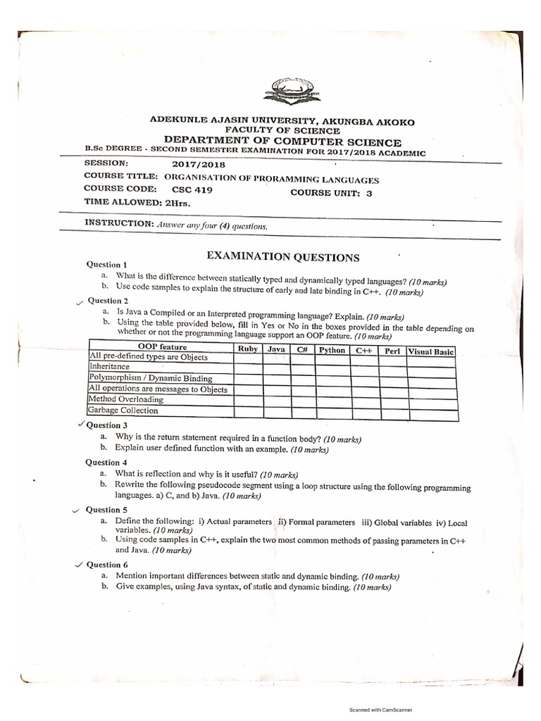 CSC 419 Past Questions | PDF