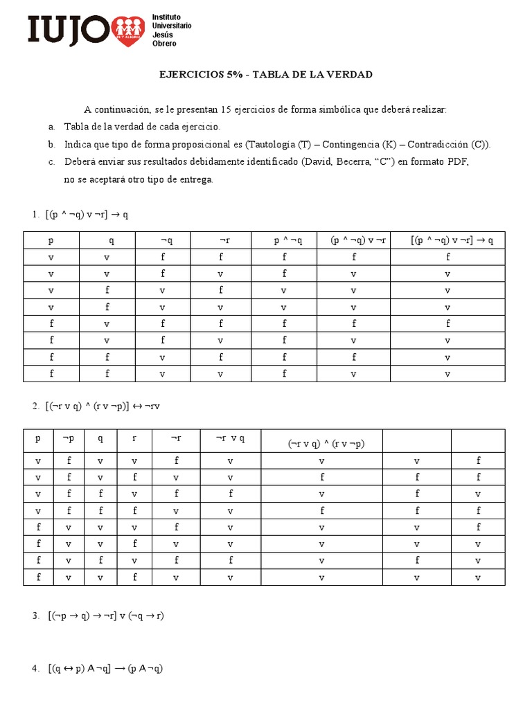 Ejercicios Tabla de La Verdad | PDF