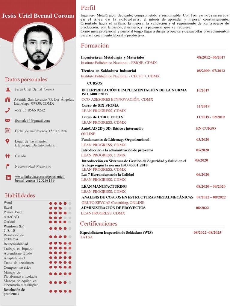 CV Jesús Bernal Corona | PDF | Ciudad de México | Soldadura