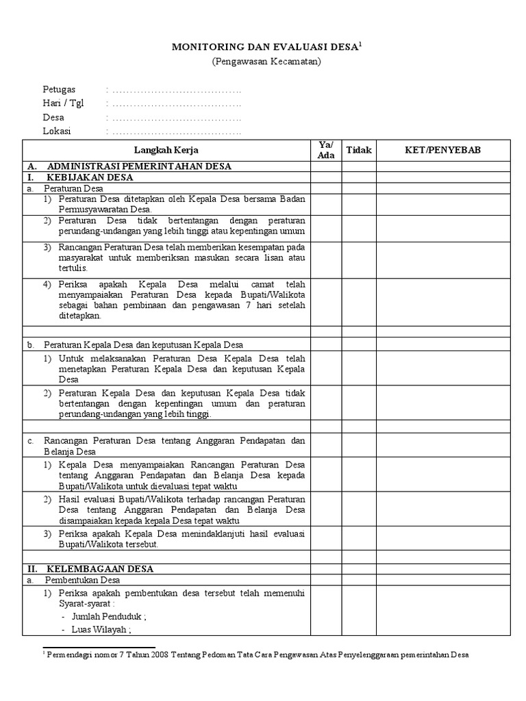 FORMAT Monitoring DAN Evaluasi Desa 2022 | PDF