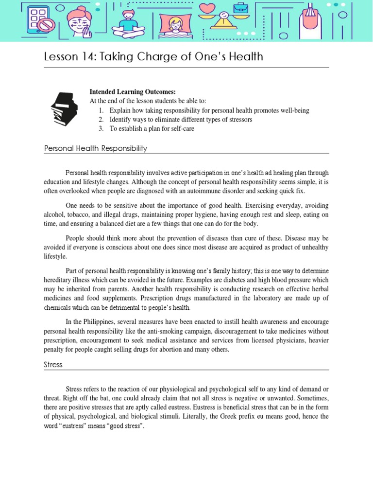 Lesson 14 Taking Charge of One's Health | PDF | Stress (Biology ...