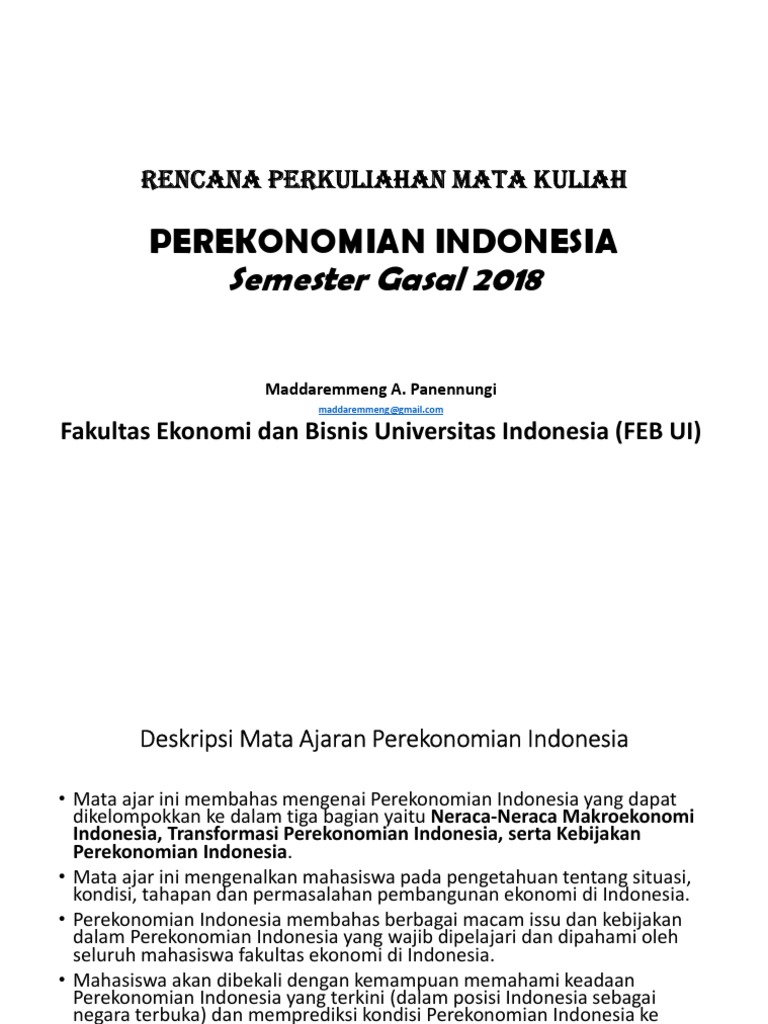 Pertemuan 1-Rencana Teknis Perkuliahan Mata Kuliah Perekonomian ...