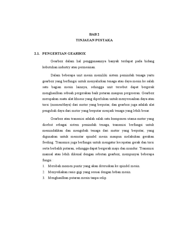 Komponen dan Jenis Gearbox dalam Mesin | PDF