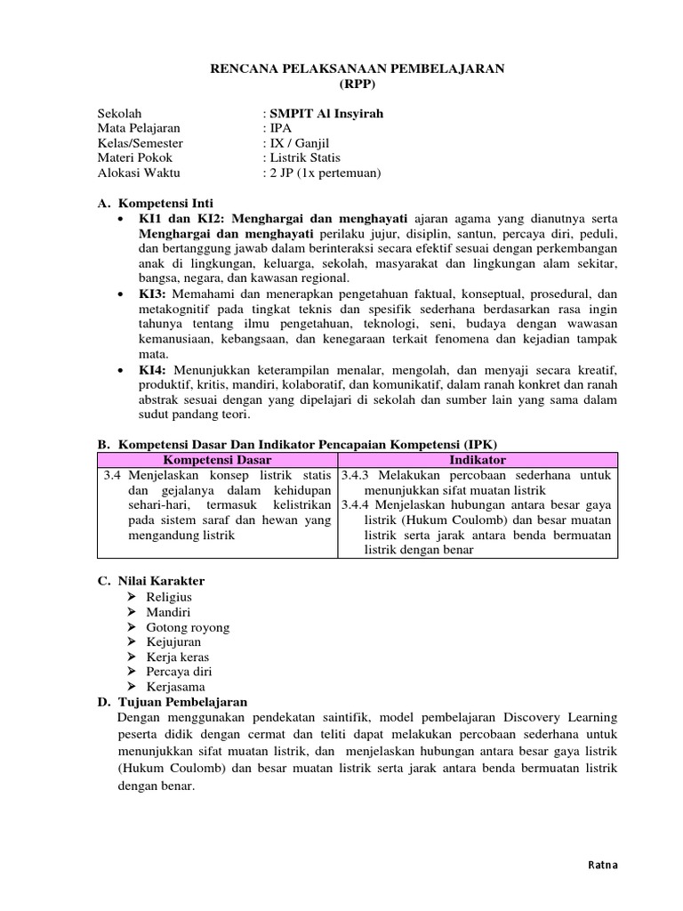 RPP 6, Ratna, Listrik Statis | PDF