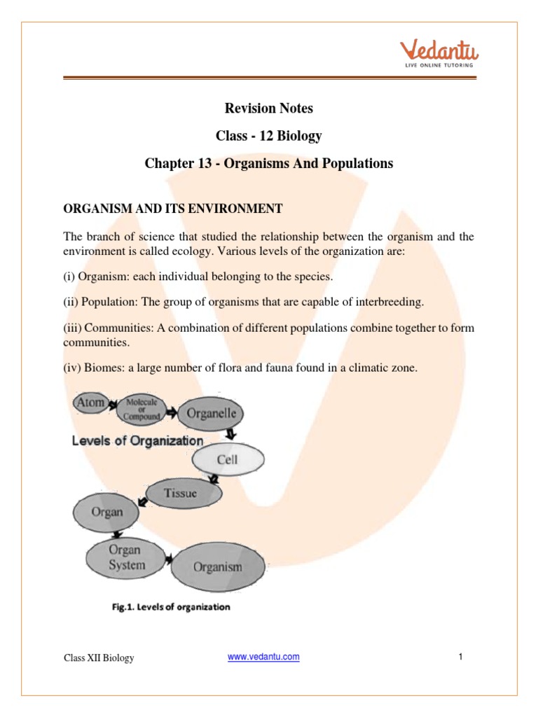 Organism and Population Class 12 Notes Biology Chapter 13 (PDF ...