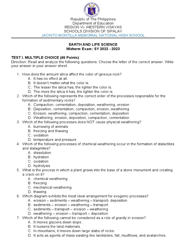 2022 Midterm Exam Earth and Life Science | PDF | Magma | Earth