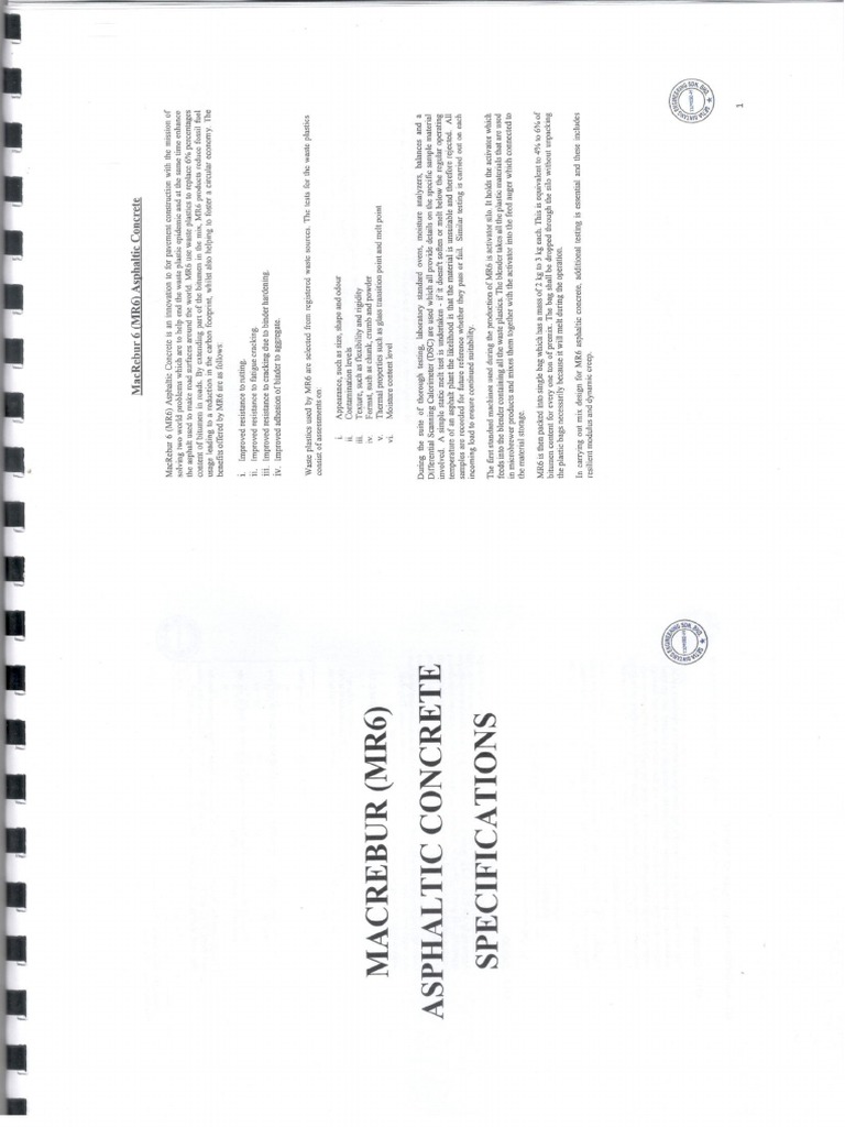Macrebur (MR6) Asphaltic Concrete Specifications | PDF