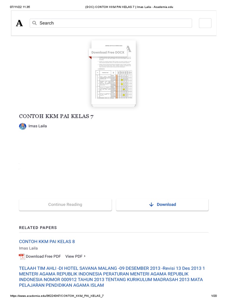 (DOC) CONTOH KKM PAI KELAS 7 - Evi | PDF