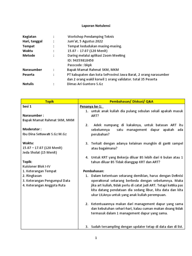 Form Notulen BLOK I - IV | PDF