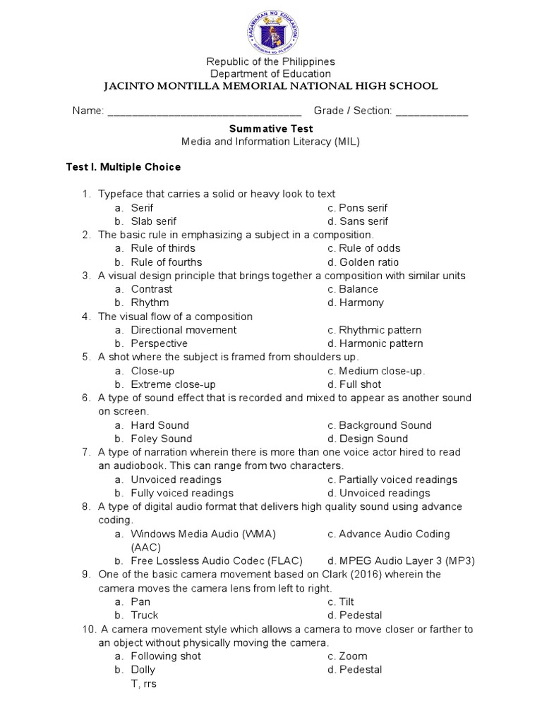 Summative Test Mil | PDF | Typefaces | Serif
