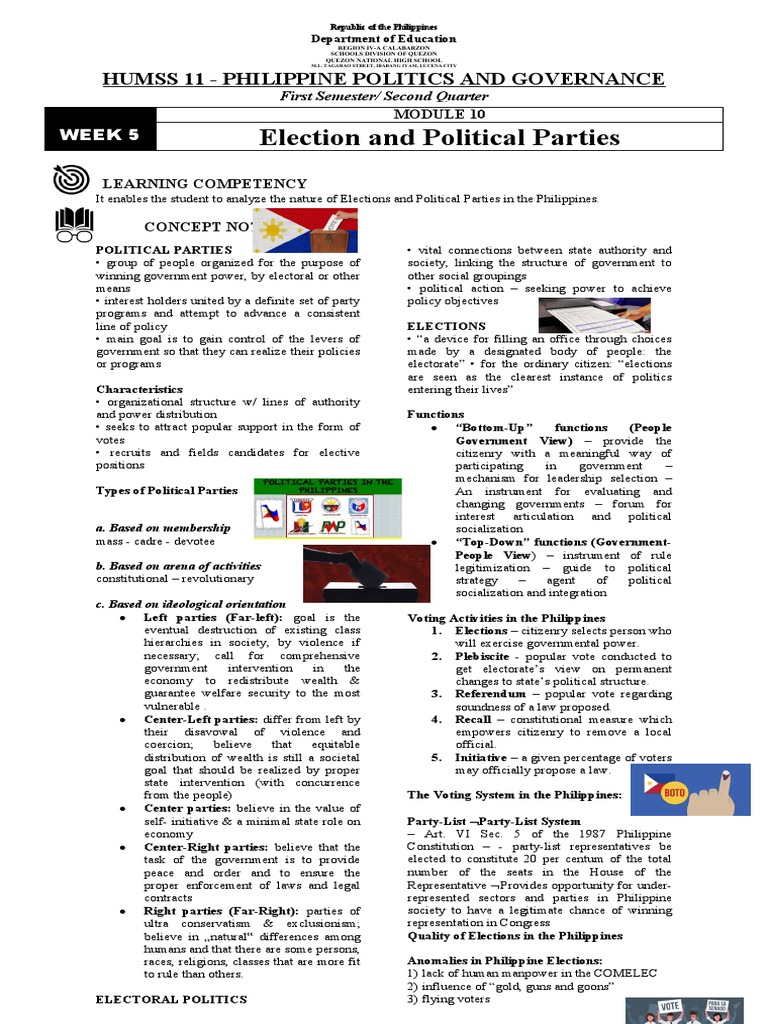 PPG Q2 Week 5 Module 10 Election and Political Partiese | PDF ...