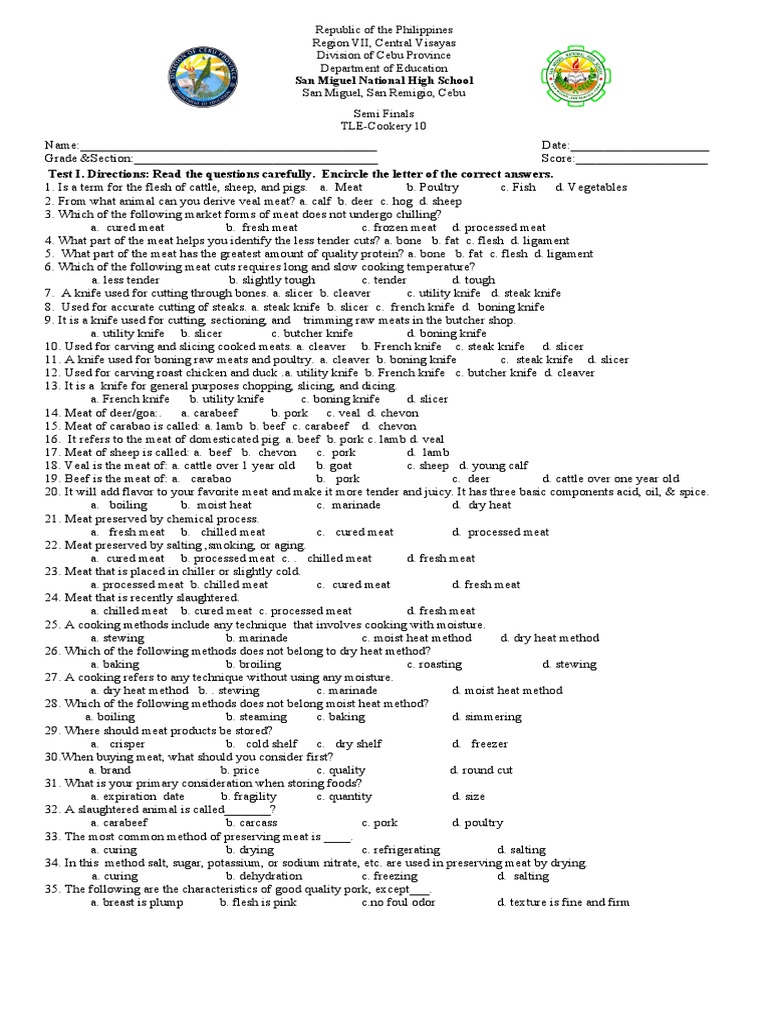 TQ Tle 10 | PDF | Beef | Curing (Food Preservation)