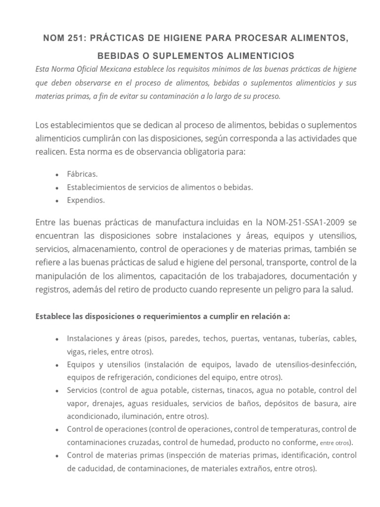 Requisitos mínimos de buenas prácticas de higiene para el proceso de alimentos, bebidas y ...