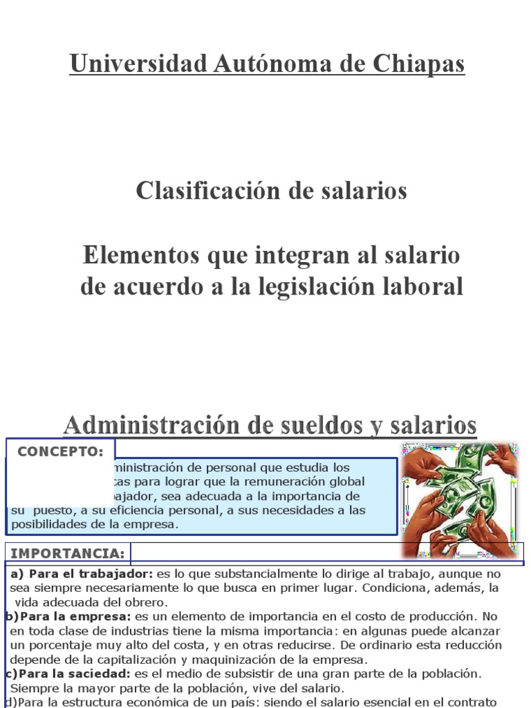 Clasificación de Salarios y Elementos Que Integran Al Salario de Acuerdo A La Legislación ...