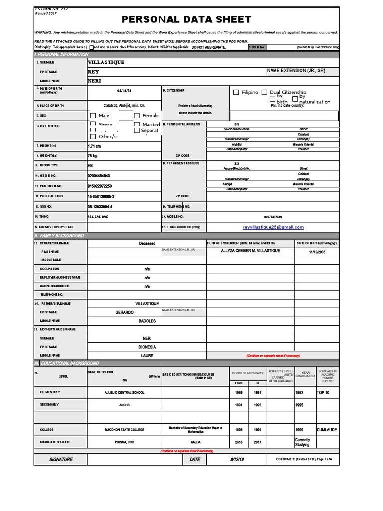 CS Form No. 212 (Short) | PDF | Government | Justice