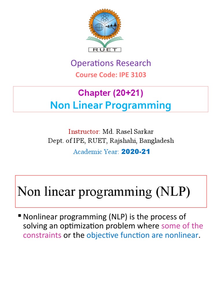 4 Chapter 21 Non Linear Programming | PDF | Mathematical Optimization | Maxima And Minima