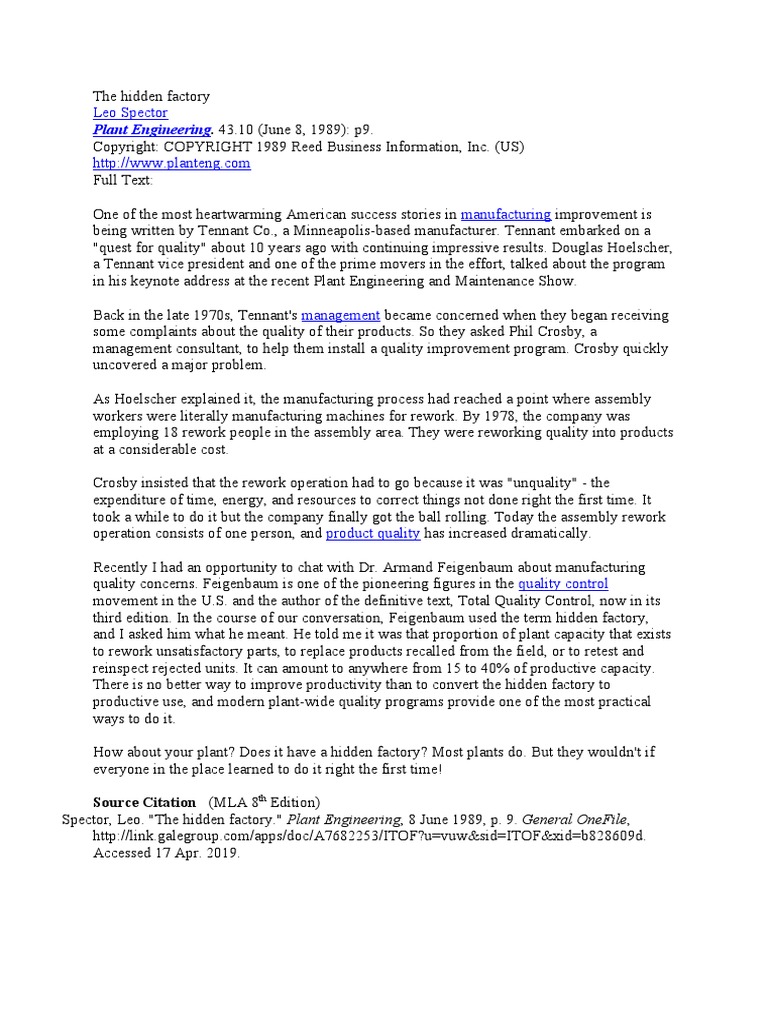 The Hidden Factory | PDF | Factory | Economies