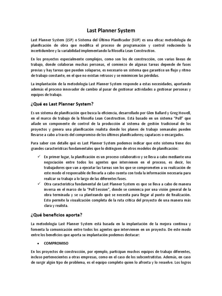 ¿Qué Es Last Planner System? | PDF | Planificación