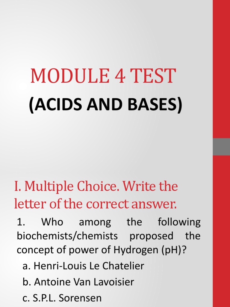 Module 4 Test Acids and Bases | PDF | Ph | Acid