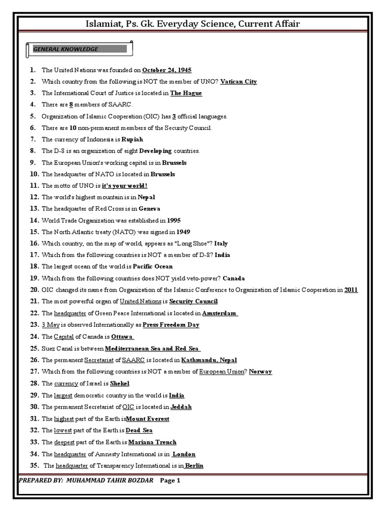 All in One GK Notes 2018 | PDF | Asia | United Nations