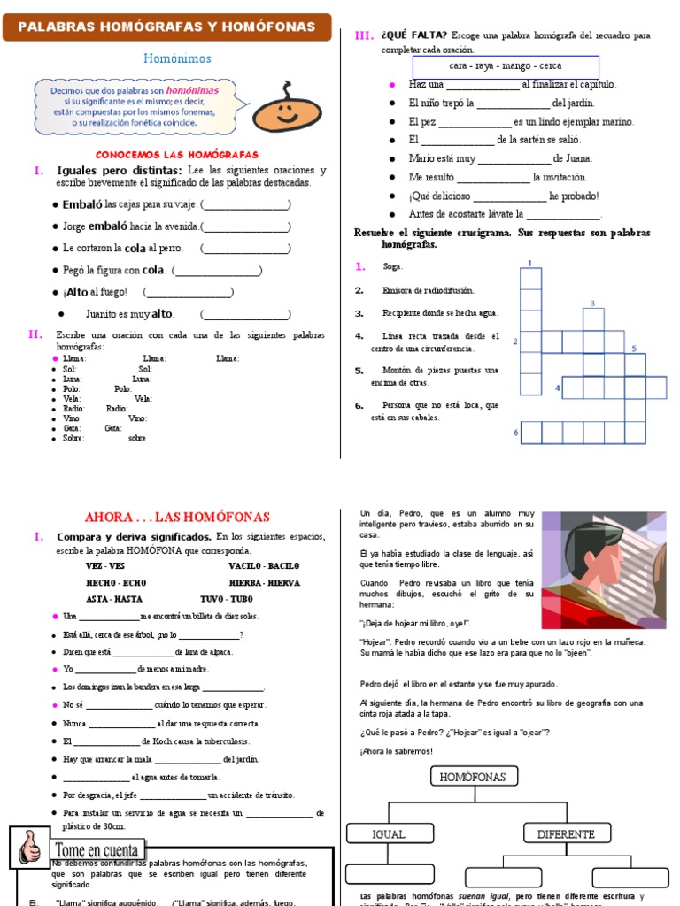 Actividad De Palabras Homonimas Pdf